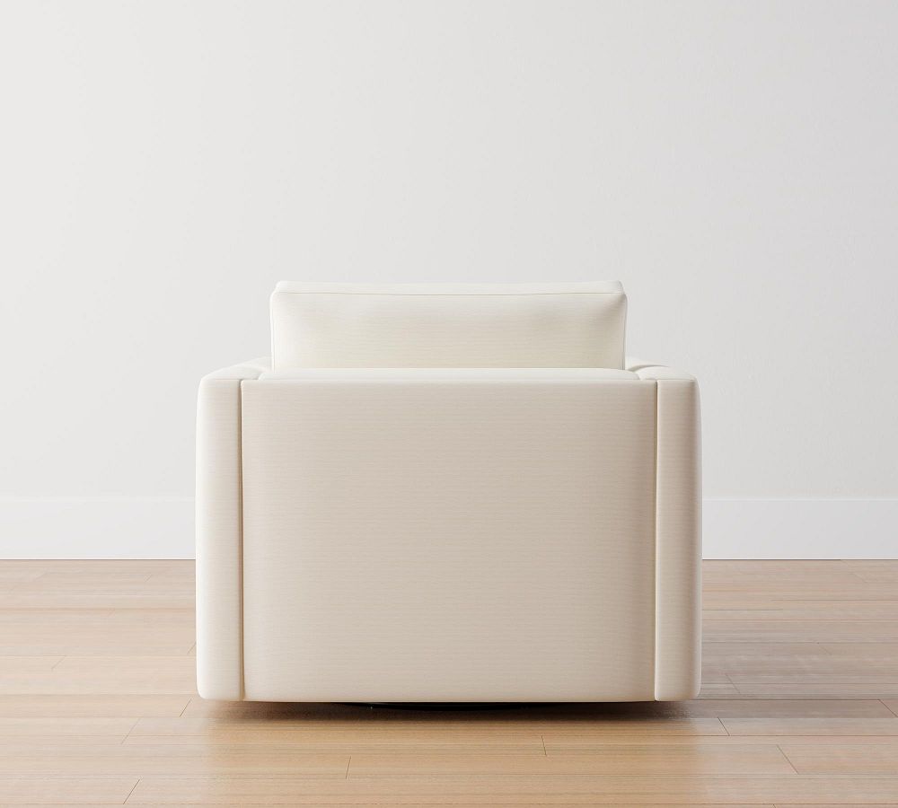 Carmel Square Slim Arm Upholstered Swivel Armchair | Pottery Barn