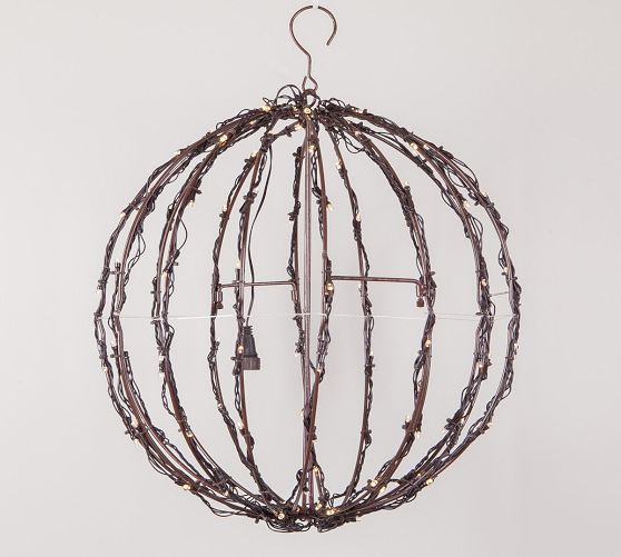 16" Warm White LED Ball With Brown Frame | Pottery Barn