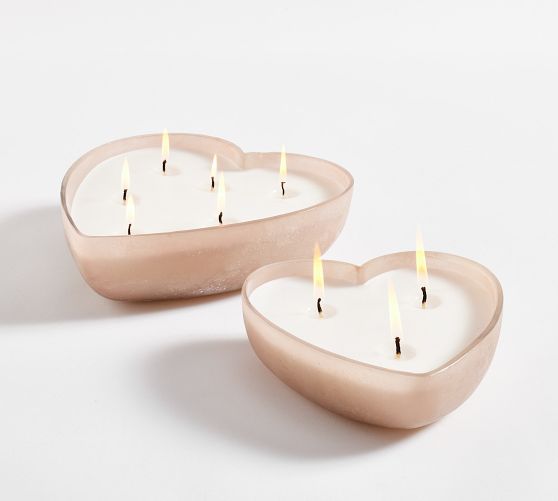 Frosted Glass Heart Candle - Rose Peony | Pottery Barn