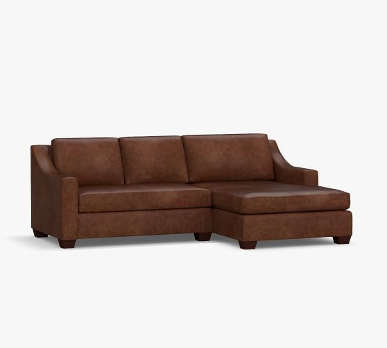 York Slope Arm Leather Sofa Double Wide Chaise Sectional | Pottery Barn