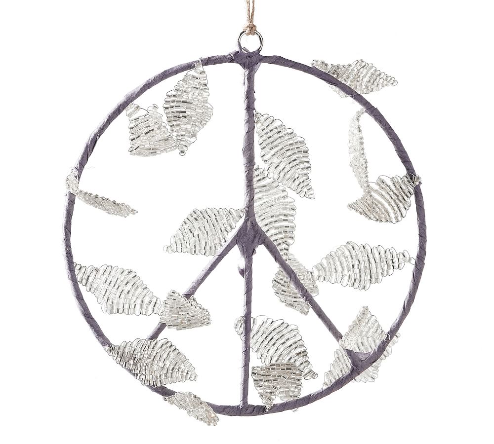 Beaded Leaf Peace Sign Ornament | Pottery Barn