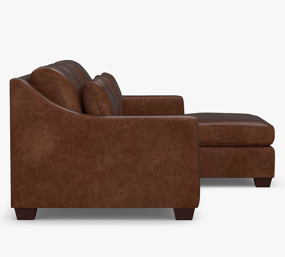 York Slope Arm Deep Seat Leather Sofa Double Wide Chaise Sectional ...