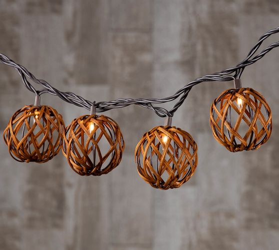 Rattan LED Sphere String Lights | Pottery Barn