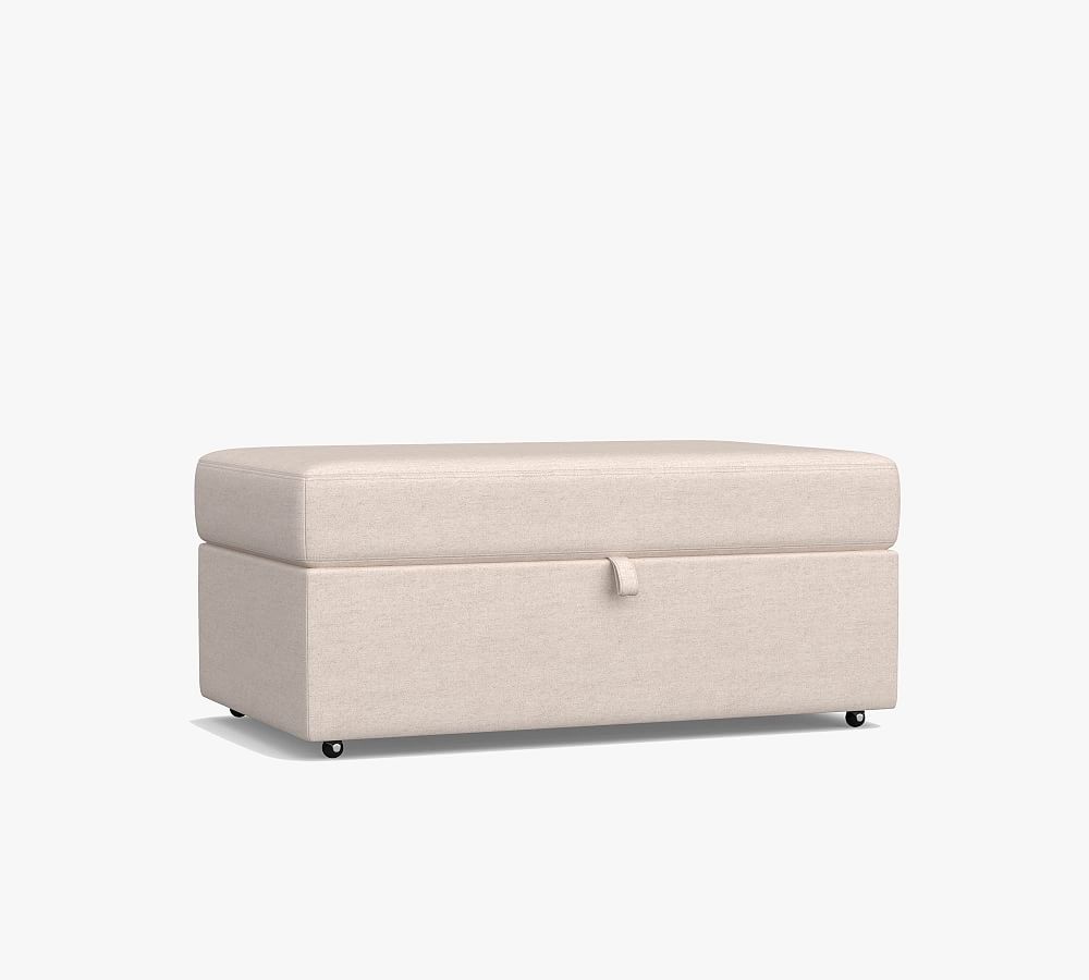 Big Sur Upholstered Storage Ottoman with Pull Out Table | Pottery Barn