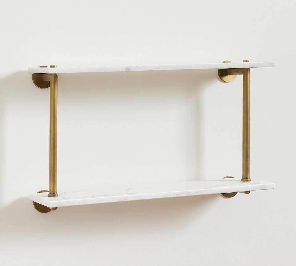 Linden Handcrafted Marble Double Tier Shelf | Pottery Barn