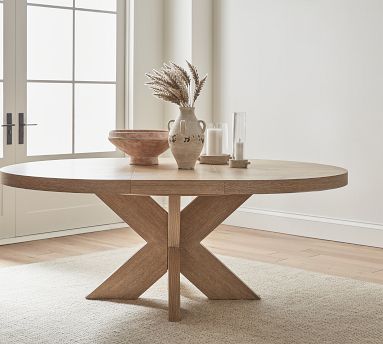 Modern Farmhouse Round Pedestal Extending Dining Table | Pottery Barn