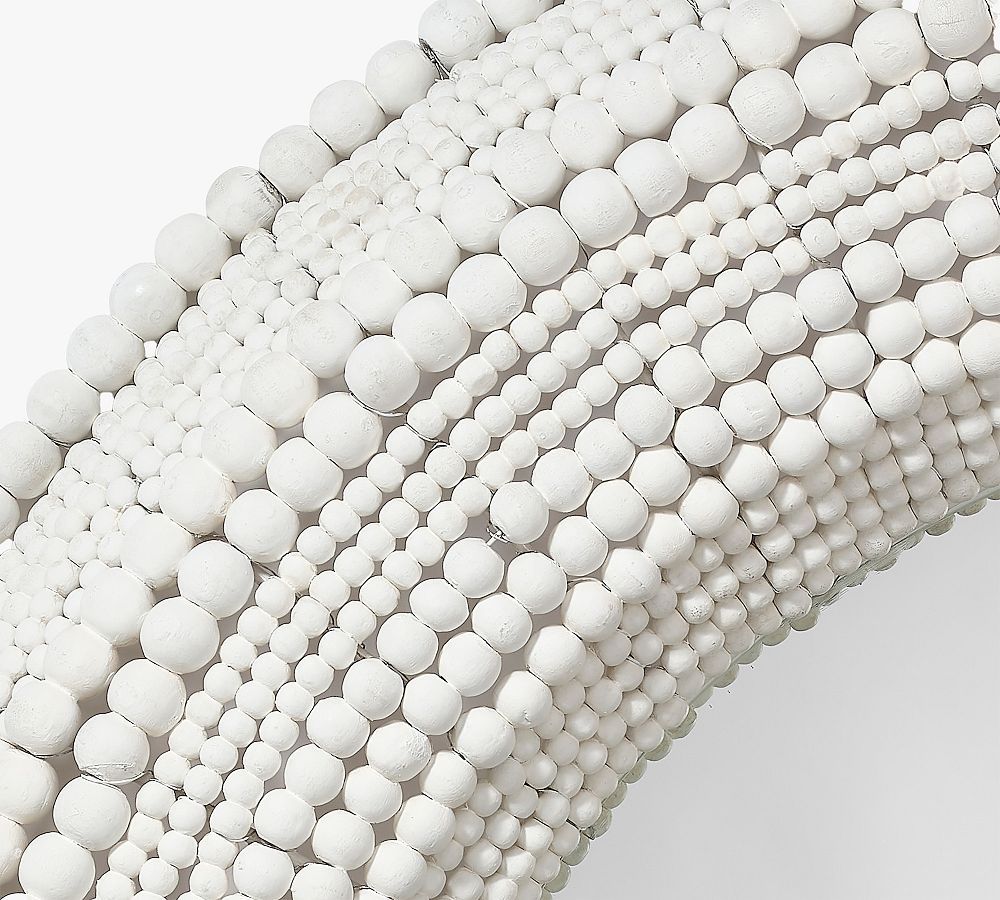 Jaya Hand Carved Wood Beaded Mirror - White | Pottery Barn