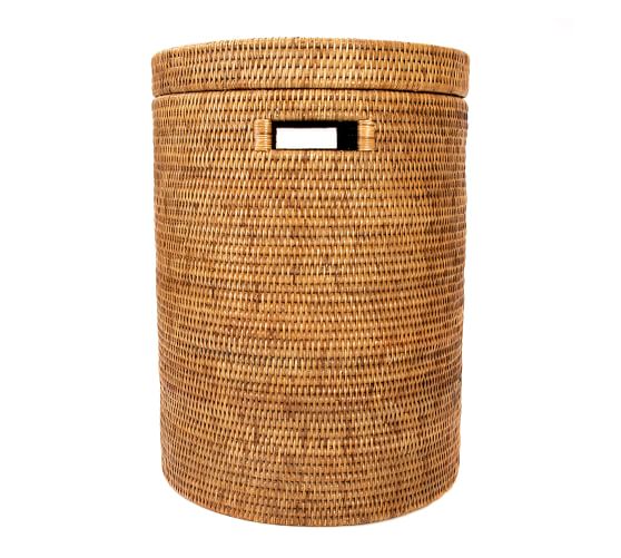 Tava Handwoven Rattan Round Hamper | Pottery Barn