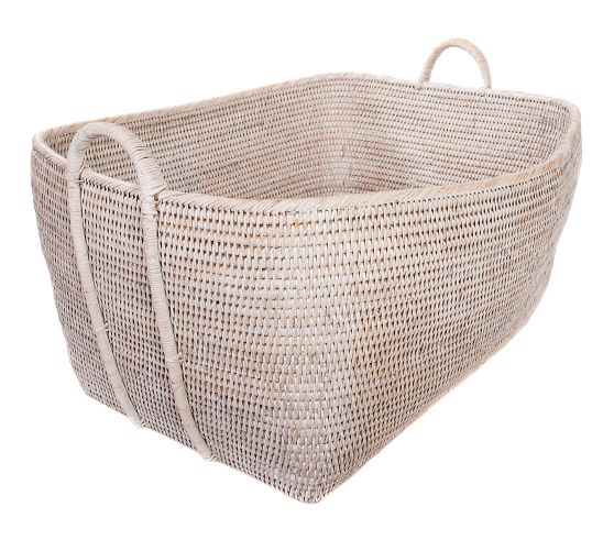 Tava Handwoven Rattan Basket With Hoop Handles | Pottery Barn