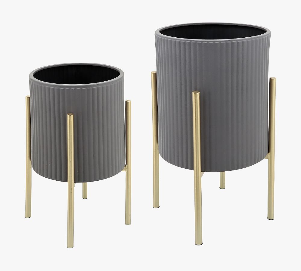 Bella Patterned Raised Planters with Gold Stand - Set of 2 | Pottery Barn