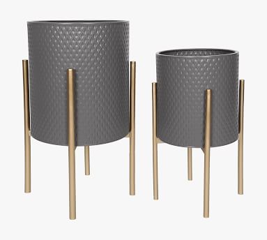 Bella Patterned Raised Planters with Gold Stand - Set of 2 | Pottery Barn