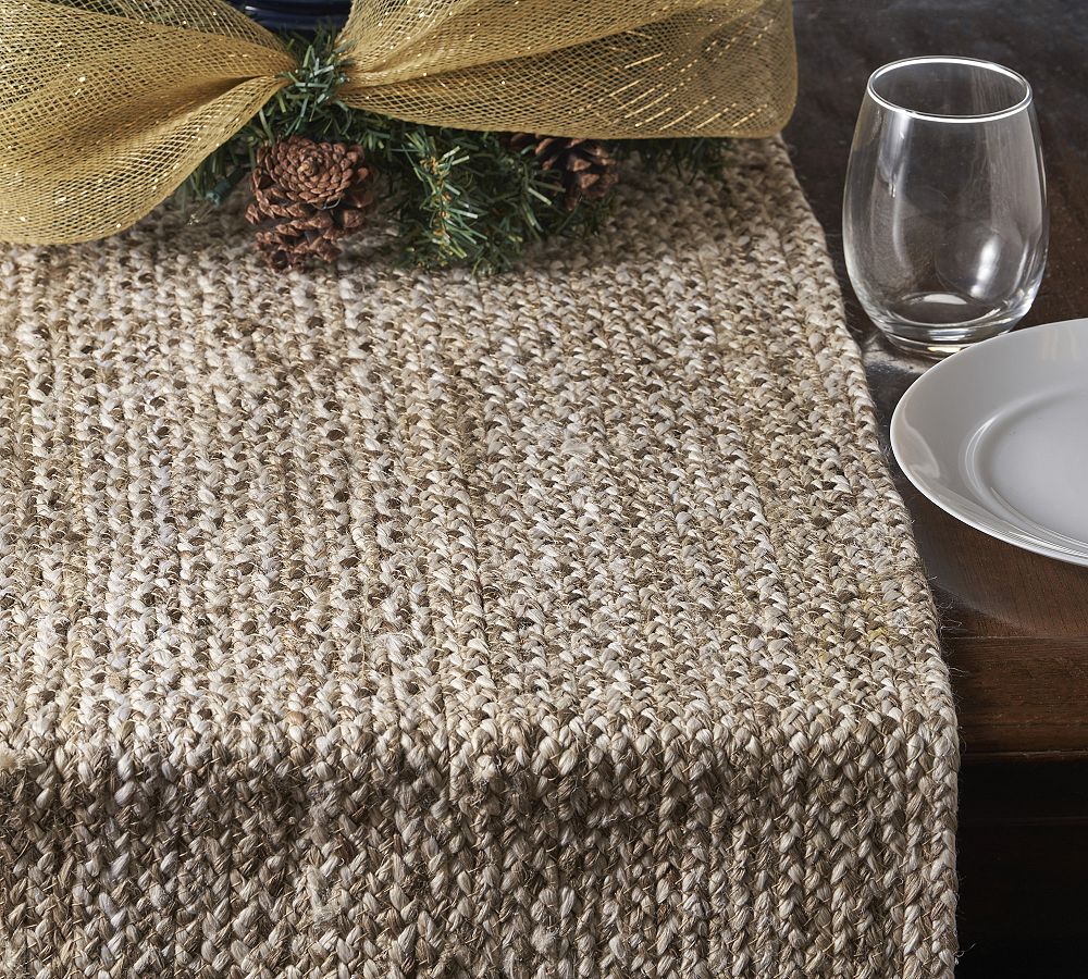 Hand-Braided Mixed Weave Jute Table Runner | Pottery Barn