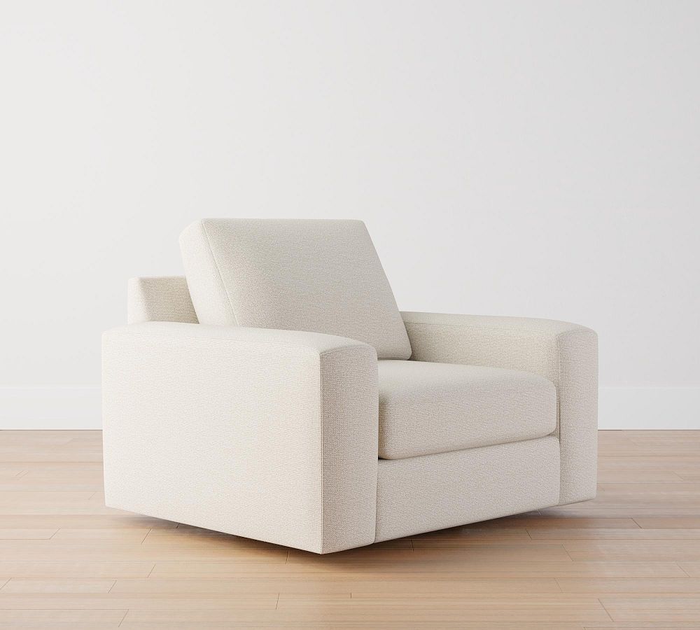 Big Sur Square Arm Upholstered Swivel Chair | Pottery Barn