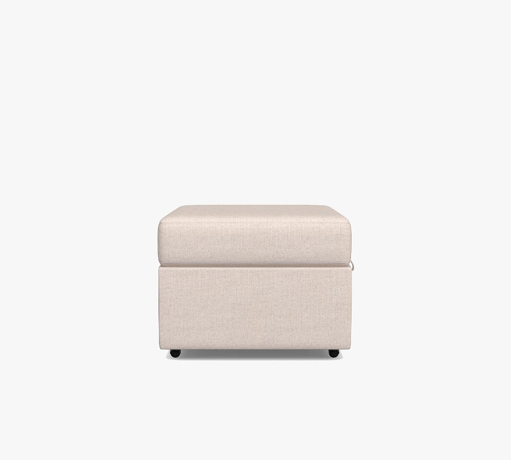 Big Sur Upholstered Storage Ottoman with Pull Out Table | Pottery Barn