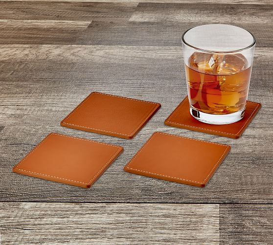 French Handcrafted Leather Square Coasters - Set of 4 | Pottery Barn