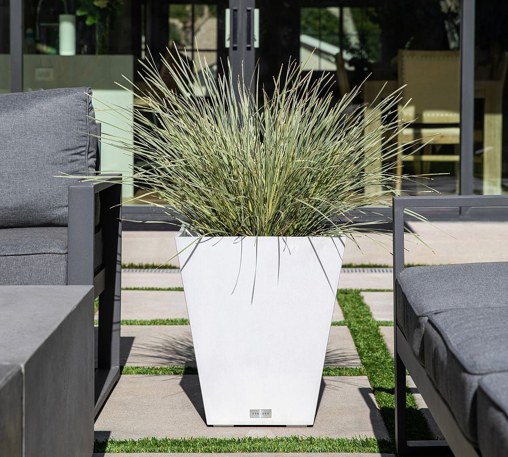 All Weather Eco Hevea Tapered Cube Short Outdoor Planters | Pottery Barn