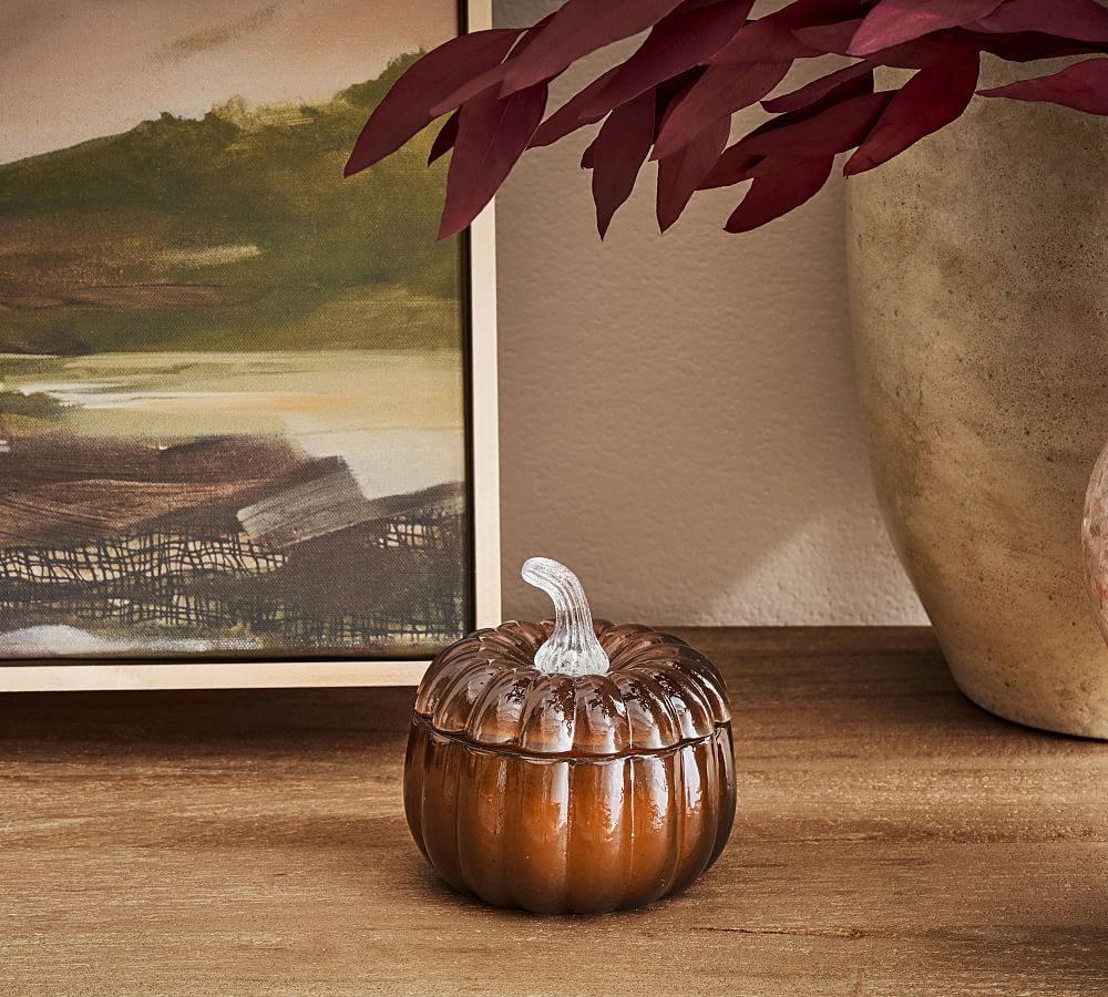 Handcrafted Pumpkin Lidded Recycled Glass Candles - Harvest Spice ...