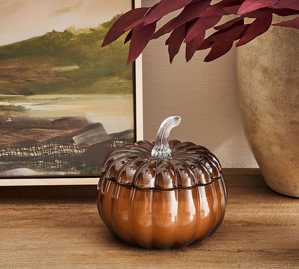 Handcrafted Pumpkin Lidded Recycled Glass Candles - Harvest Spice ...