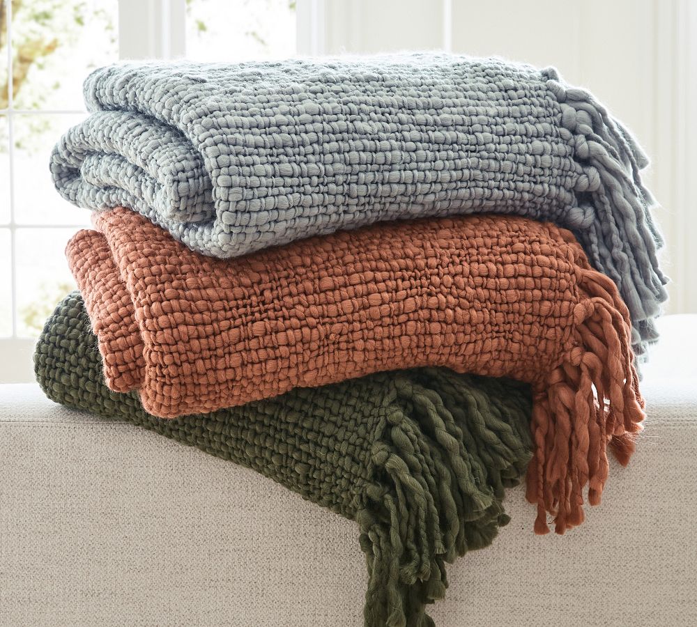 Textured Basketweave Knit Throw | Pottery Barn