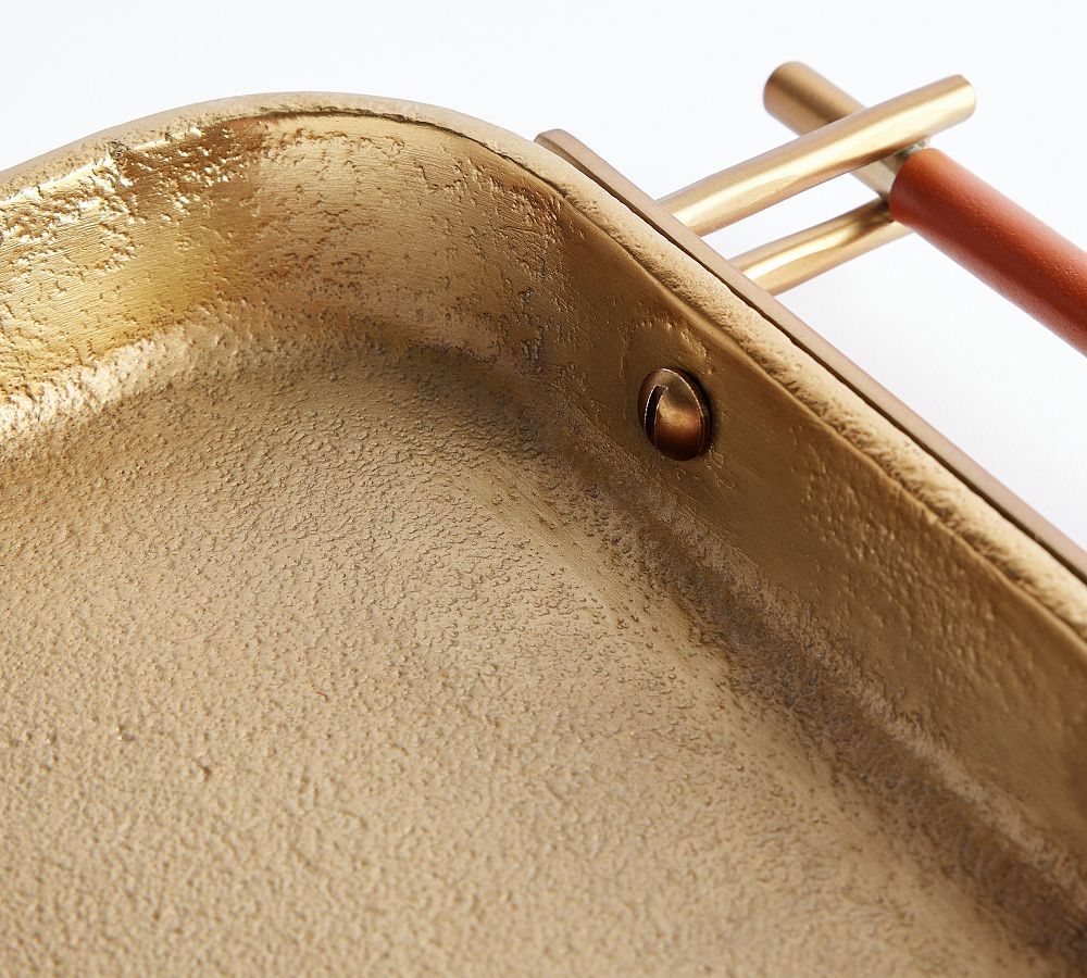 Handcrafted Beltic Brass & Leather Tray | Pottery Barn