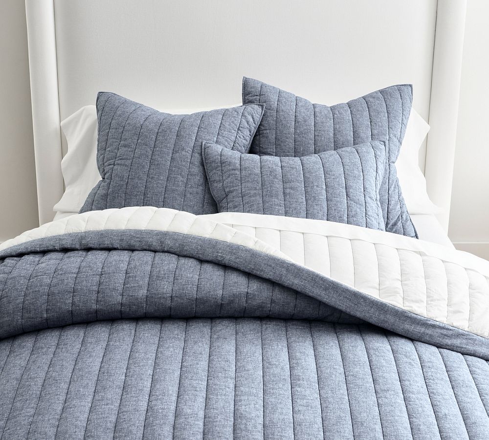 European Flax Linen/Cotton Channel Stitch Quilt | Pottery Barn