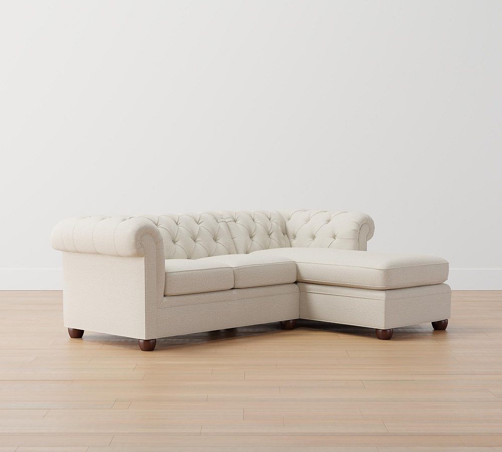 Chesterfield Roll Arm Upholstered Sofa Chaise Sectional | Pottery Barn