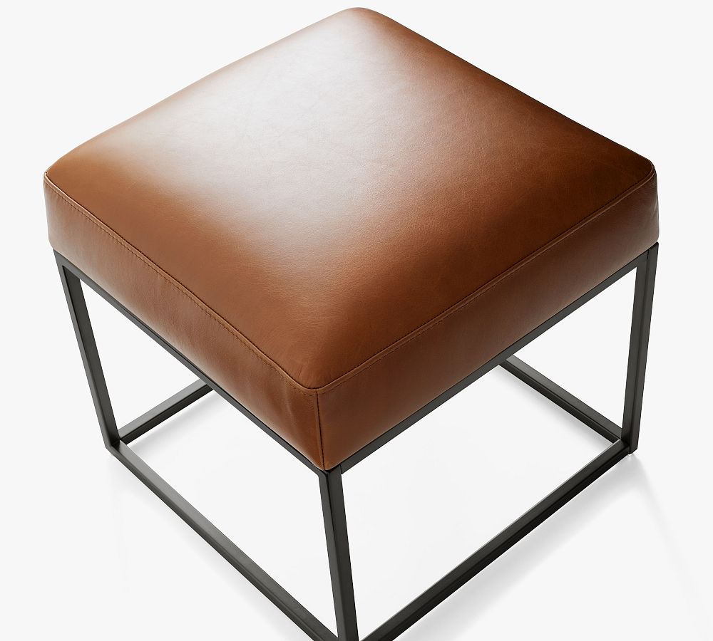 Millie Leather Square Accent Stool | Pottery Barn