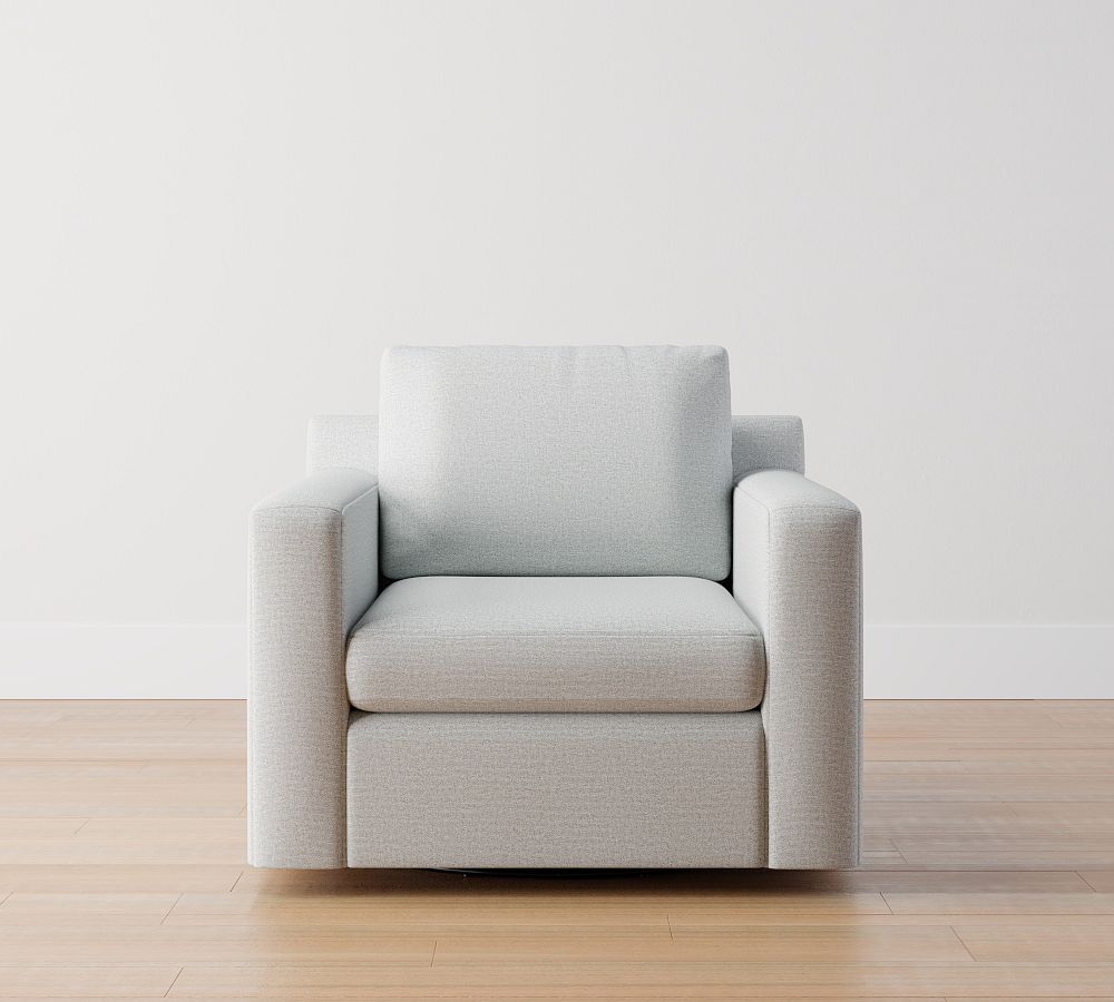Shasta Square Arm Upholstered Swivel Armchair | Pottery Barn