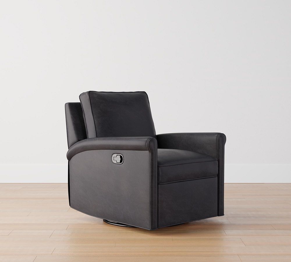 Tyler Roll Arm Leather Swivel Recliner | Pottery Barn