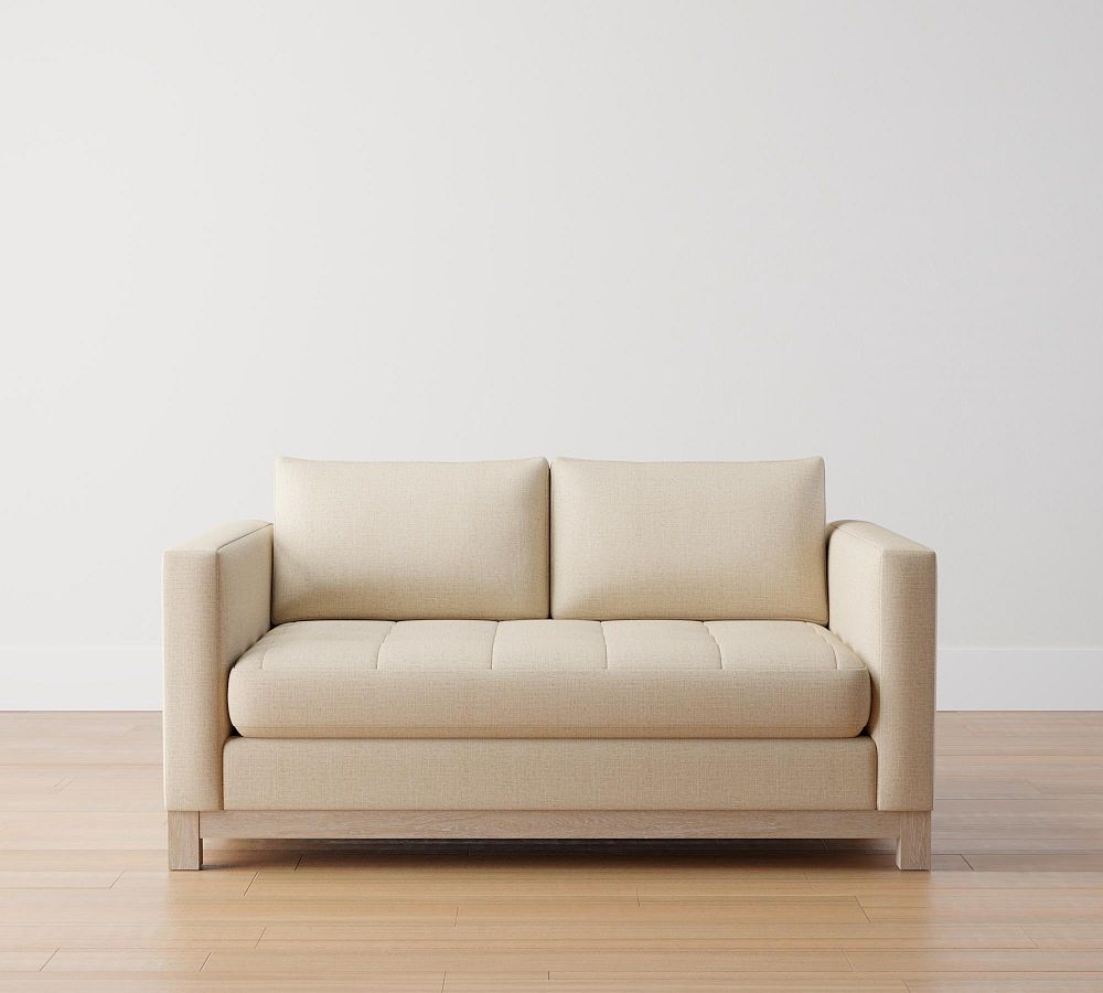 Jake Tufted Upholstered Sofa with Seadrift Wood Base | Pottery Barn