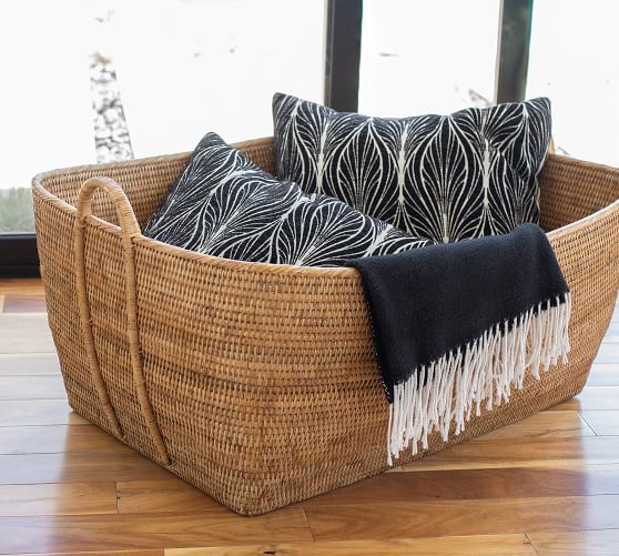 Tava Handwoven Rattan Basket With Hoop Handles | Pottery Barn