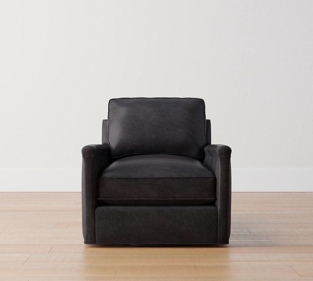 Tyler Square Arm Leather Swivel Armchair | Pottery Barn