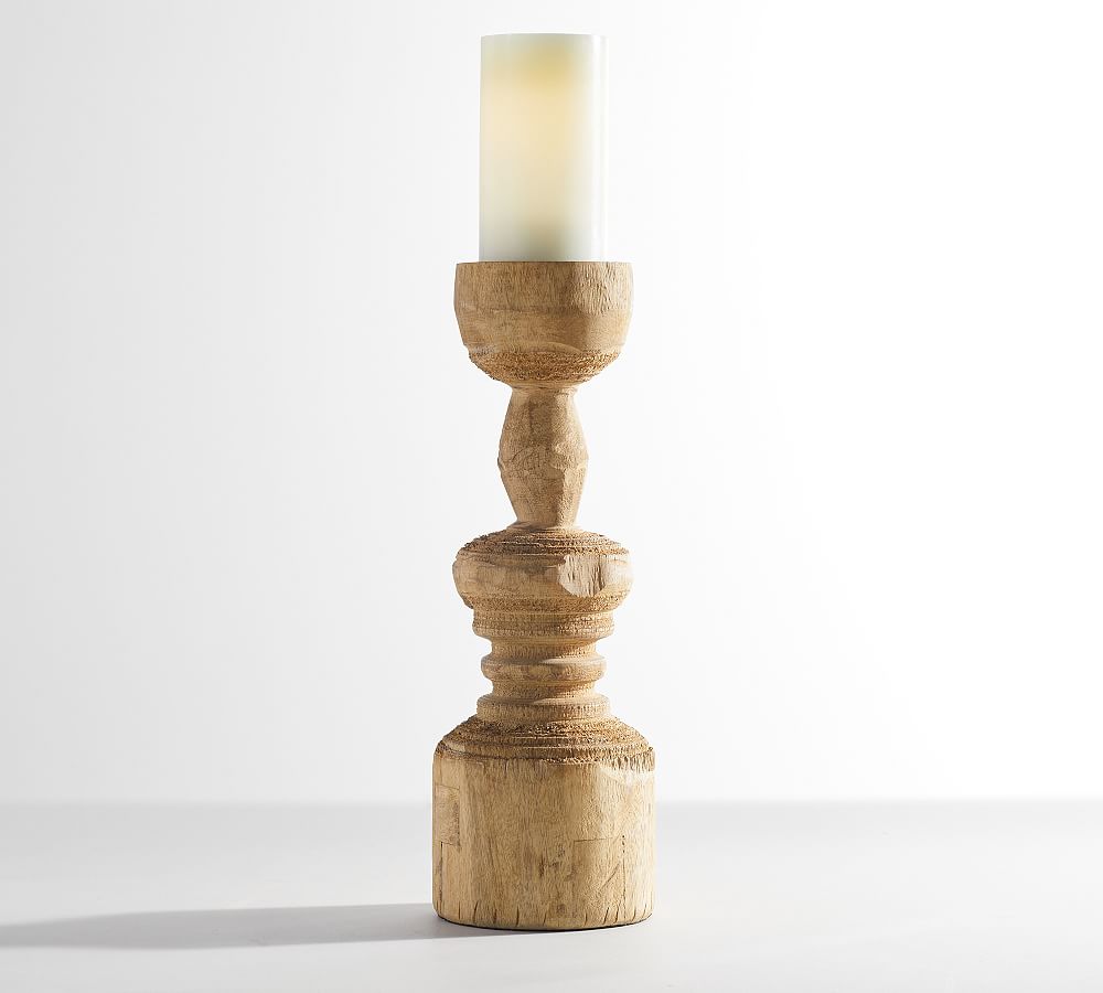 Ava Natural Wood Pillar Candleholder | Pottery Barn