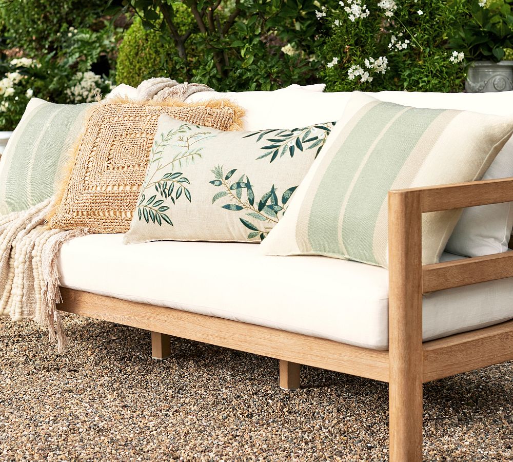 Fern Botanical Embroidered Outdoor Lumbar Throw Pillow | Pottery Barn