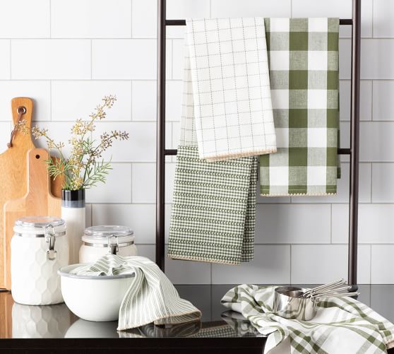Farmhouse Woven Cotton Kitchen Towels - Set of 5 | Pottery Barn