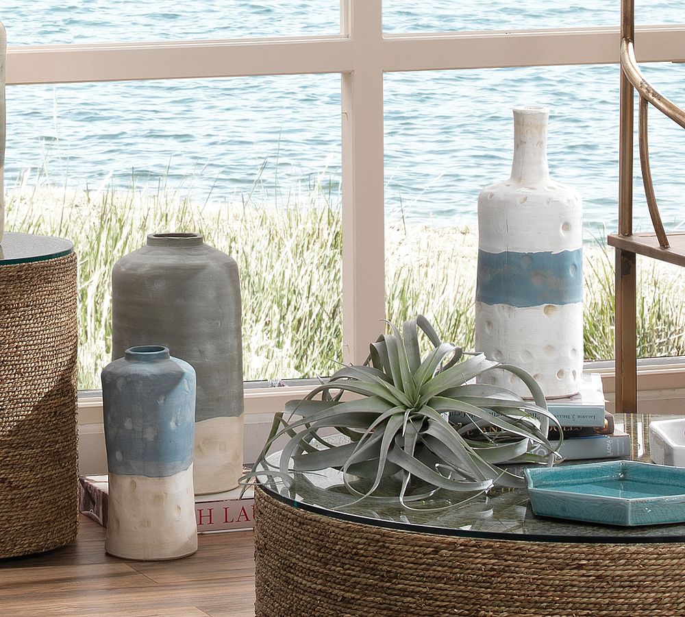 Mallory Blue/White Ceramic Vessels - Set of 3 | Pottery Barn