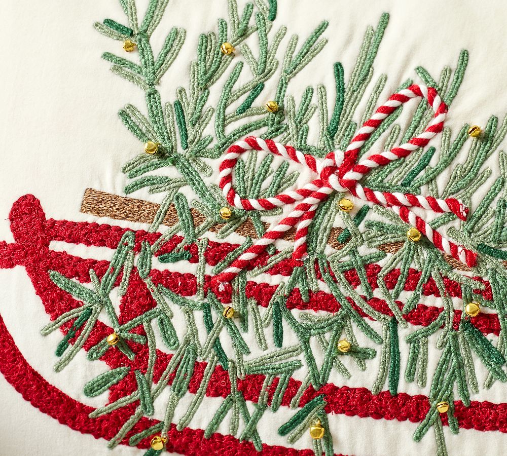 Christmas Tree Sled Embroidered Lumbar Pillow | Pottery Barn