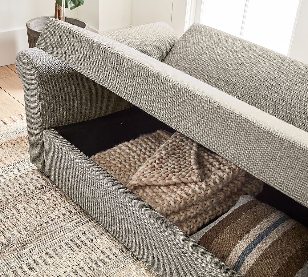 Shasta Roll Arm Upholstered Storage Futon | Pottery Barn