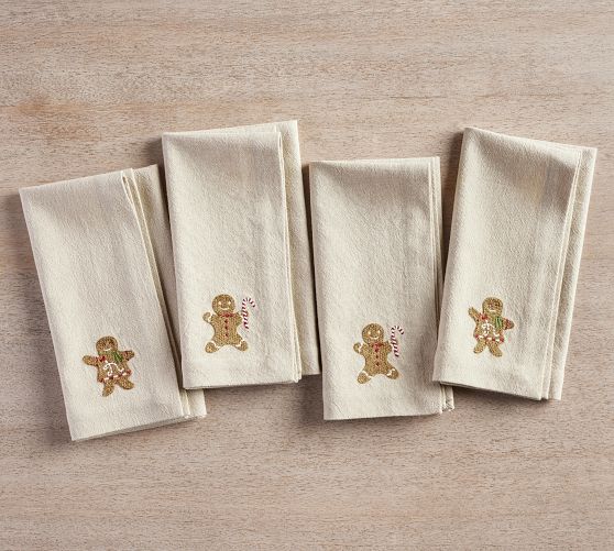 Gingerbread Embroidered Napkins - Set of 4 | Pottery Barn