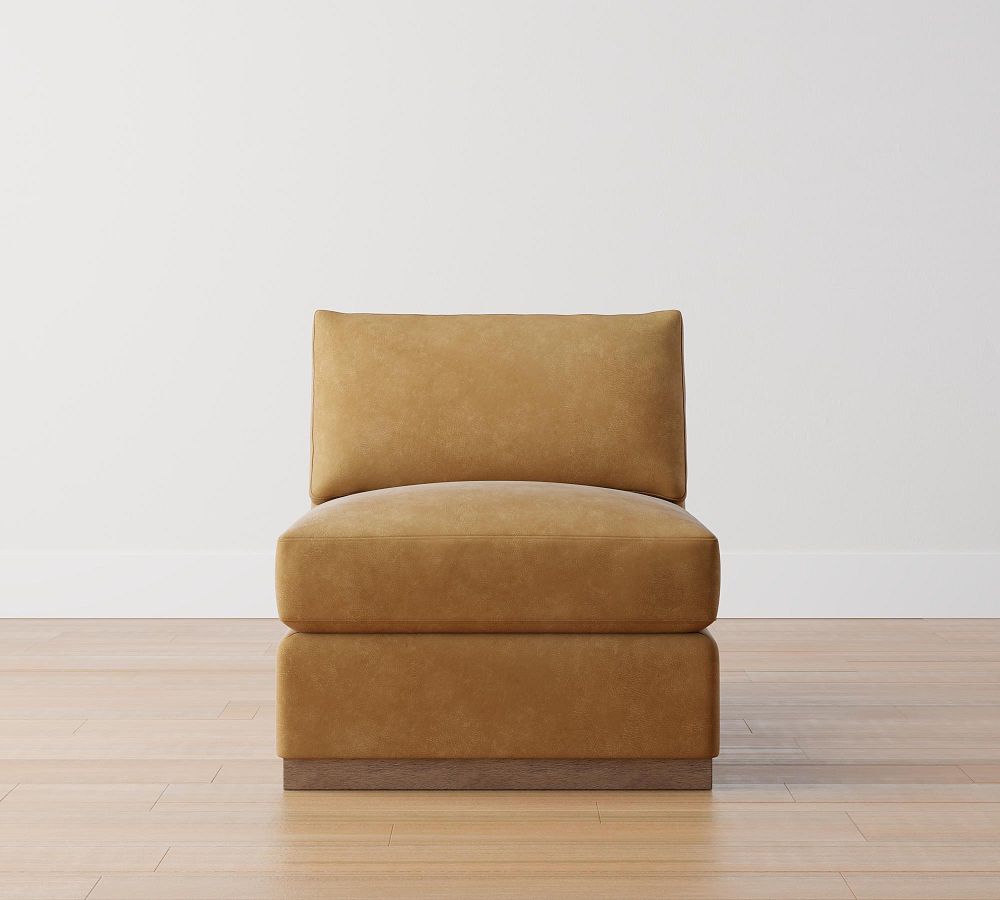 Build Your Own Carmel Recessed Square Arm Wood Base Leather Sectional ...