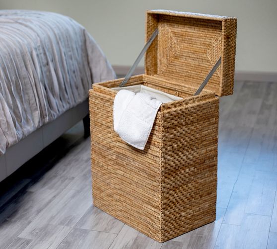 Tava Handwoven Rattan Rectangular Hinged Hamper | Pottery Barn