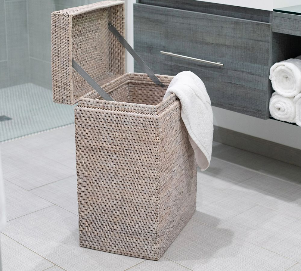 Tava Handwoven Rattan Rectangular Hinged Hamper | Pottery Barn