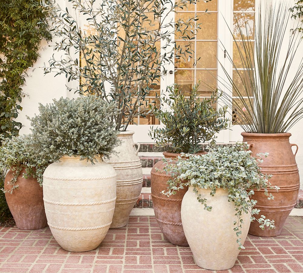 Sienna Fibre Stone Outdoor Planters | Pottery Barn
