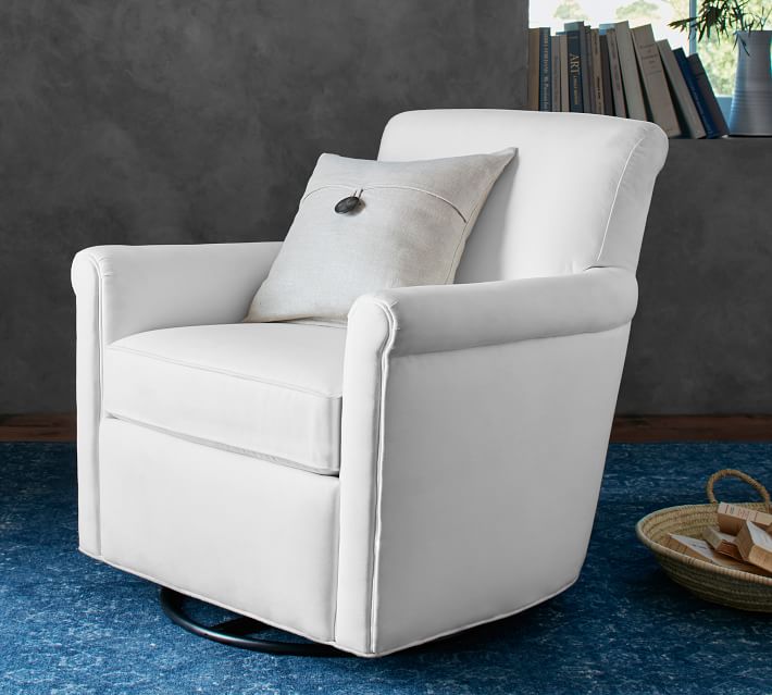 Irving Upholstered Swivel Rocker | Pottery Barn