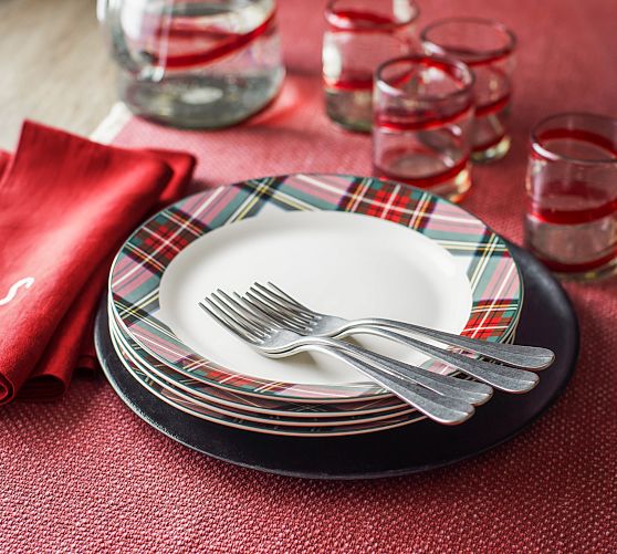 Stewart Plaid Stoneware Dinner Plates - Set of 4 | Pottery Barn