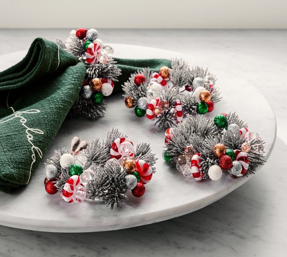 Peppermint Twist Bauble Napkin Rings - Set of 4 | Pottery Barn