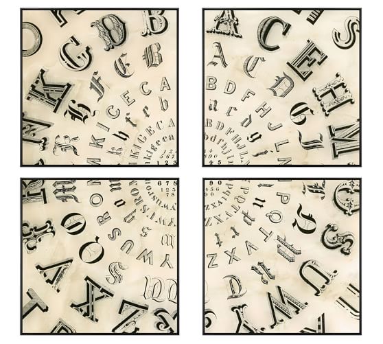 Set of 4, Typography Spiral Prints | Pottery Barn