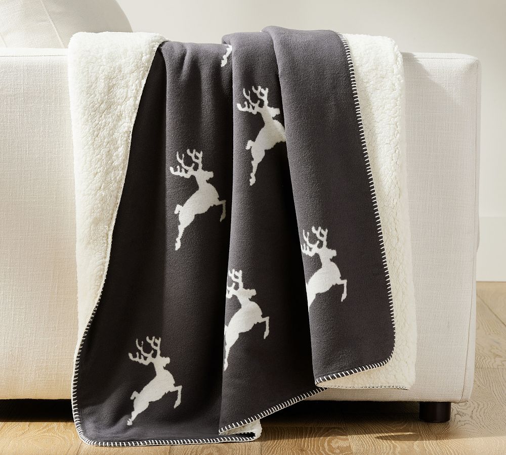 Stag Jacquard Sherpa Back Throw Blanket | Pottery Barn