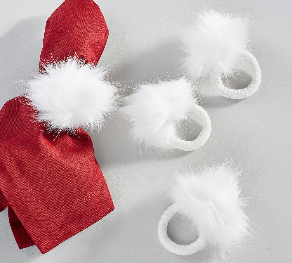 Ivory Fur Napkin Ring, Set of 4 | Pottery Barn