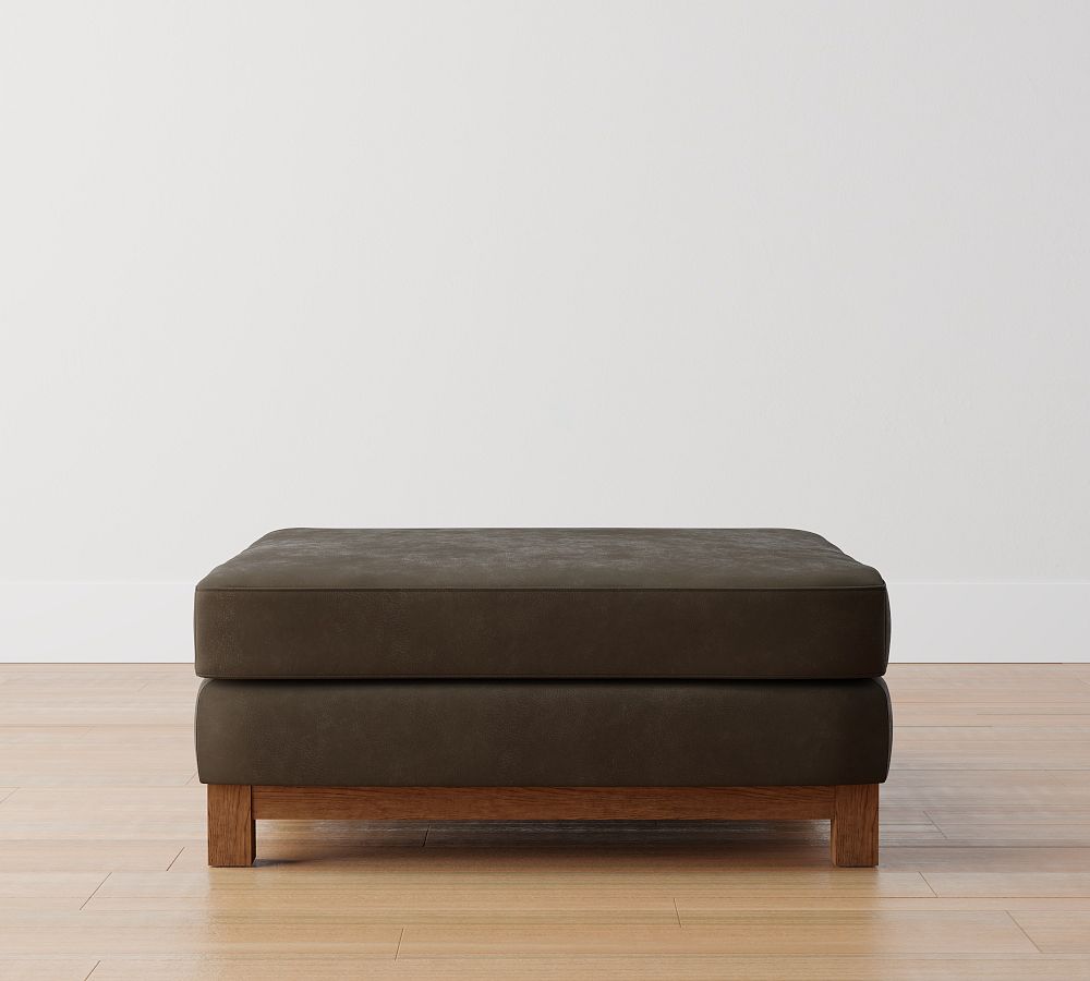 Jake Leather Brindle Wood Base Sectional Ottoman | Pottery Barn